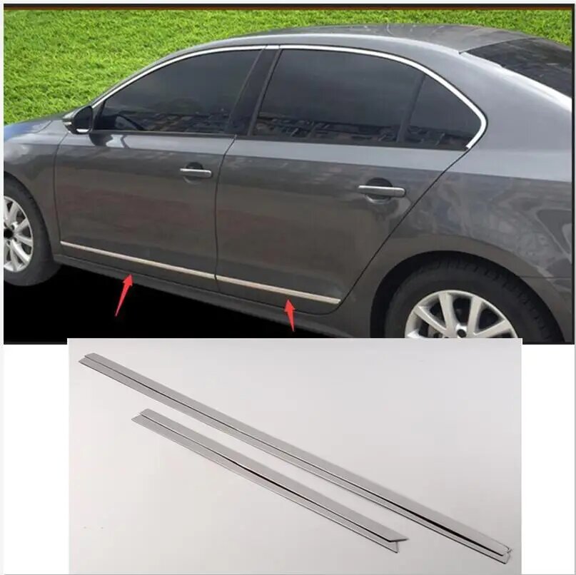 4 шт. в наборе, обшивка кузова автомобиля, полоса боковой двери, молдинг, обшивка, подходит для Volkswagen Jetta MK6 2012-2018, нержавеющая сталь