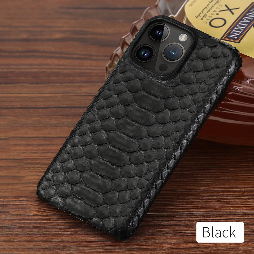 Чехол для телефона из 100% натуральной кожи питона для iPhone 17, 16, 15, черный, For iPhone 16 Plus