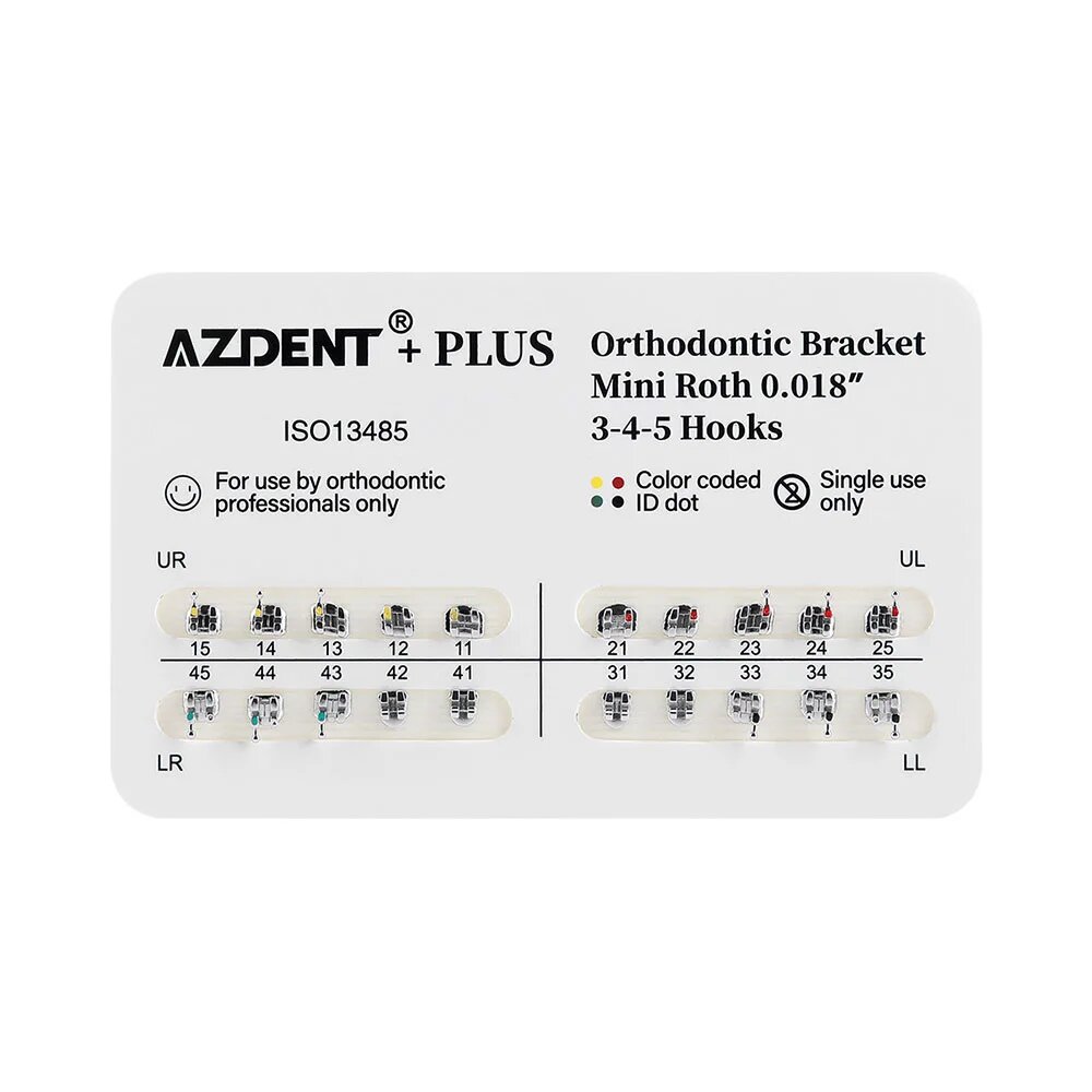 Ортодонтические брекеты Azdent Mini Roth 0.018 3-4-5 Hooks