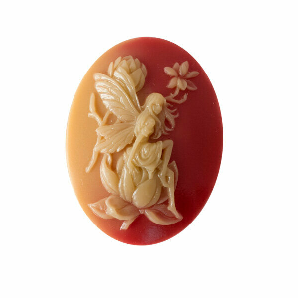 Камея акриловая, 40х30мм, фея на цветке лотоса, перламутр на сердолике, 1 шт.