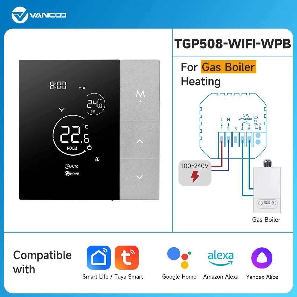 VANCOO WiFi термостат TGP508 для умного дома TGP508-WIFI-WPB