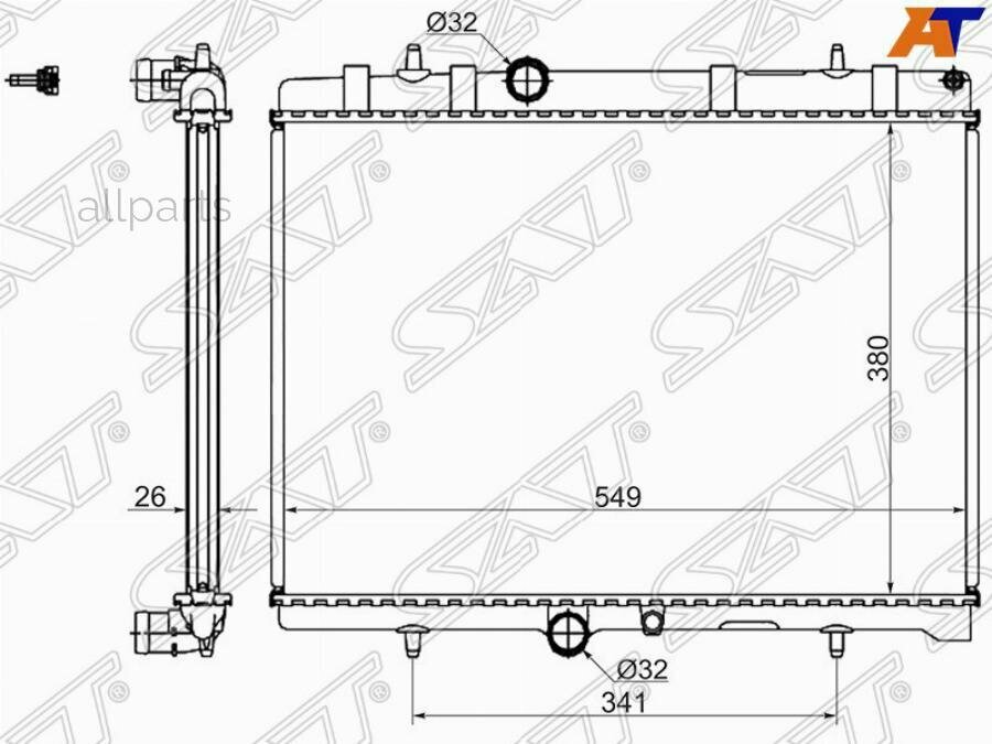 SAT PG0001-2 Радиатор Citroen Berlingo 08-22 / C4 04- / C4 Picasso 07-14 / C5 01-17 / Peugeot 308 07-19 / Citroen