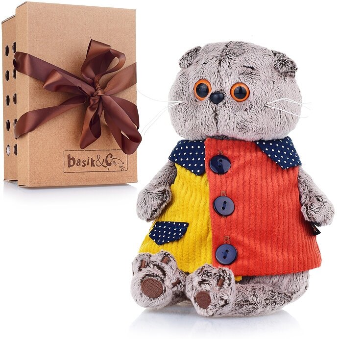 Budi Basa Мягкая Игрушка Кот Басик в вельветовом жилете (19см, в подарочной коробке) Ks19-198