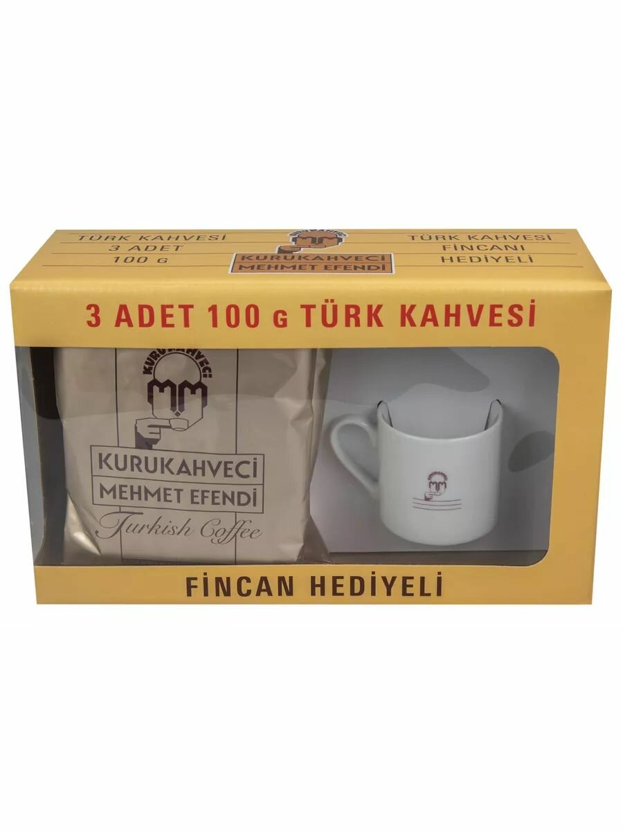 Турецкий кофе MEHMET EFENDI 100 гр. 3 шт и чашка с блюдцем