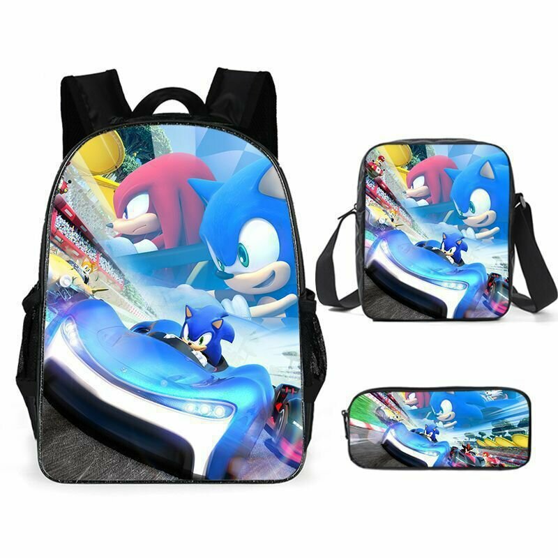 Трансграничный новый продукт Sonic, сумка для начальной школы, комплект из трех предметов, рюкзак с героями мультфильмов, рюкзак, пенал