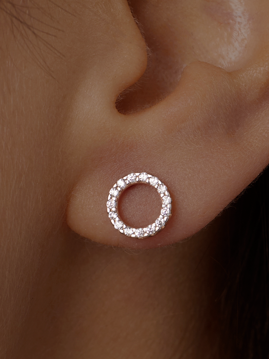 Серьги пусеты, серебро, 925 проба, золочение, фианит