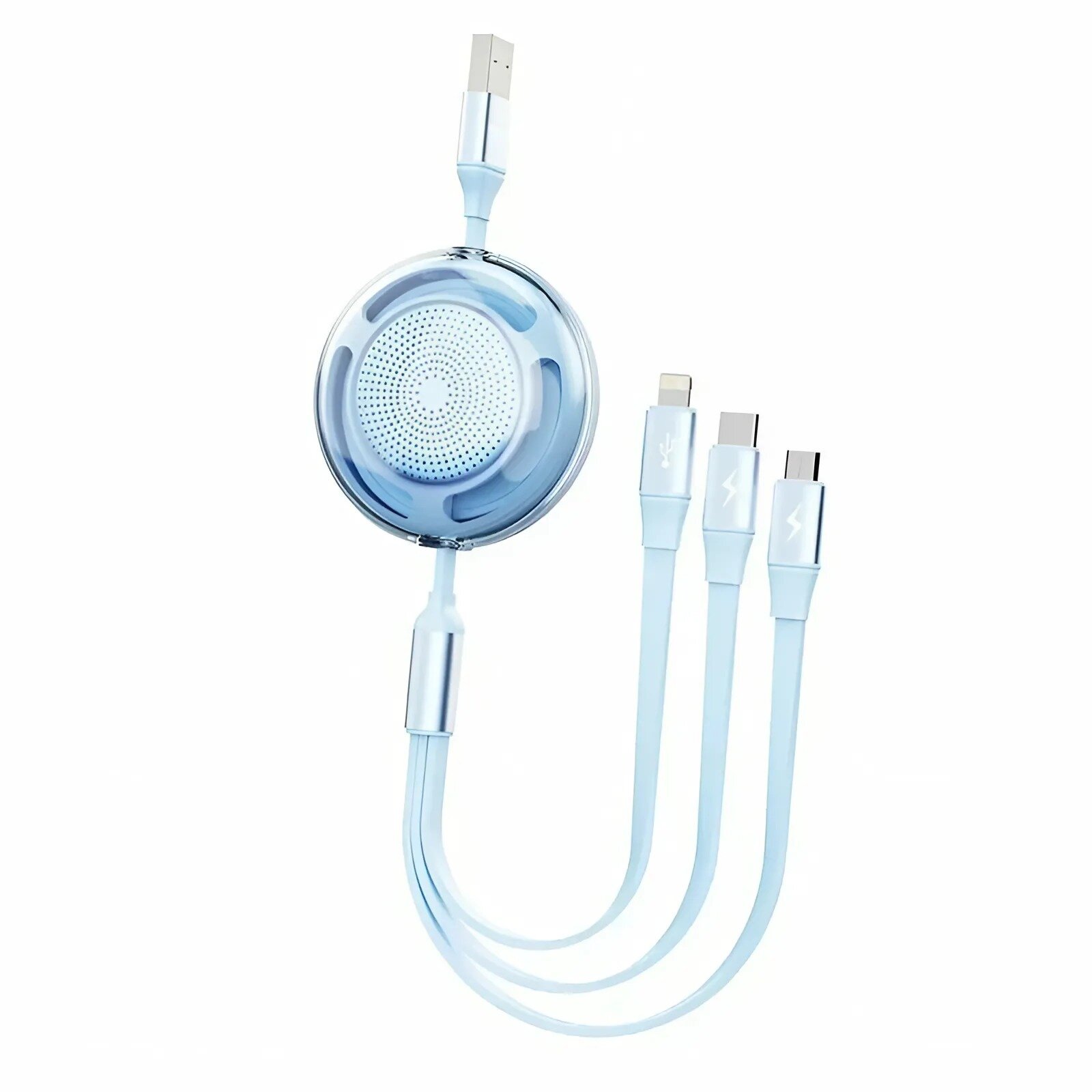 Зарядный кабель выдвижной 3 в 1 ROCK Honeycomb Series USB A TO L+M+C 3.5A Retractable Data Cable голубой
