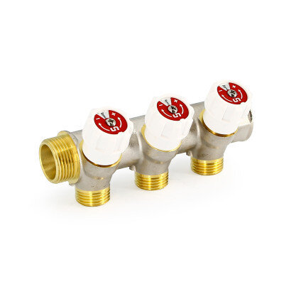 Коллектор Uni-fitt НВ 1" х 4 вых 3/4" ЕК, с вентилями, никель