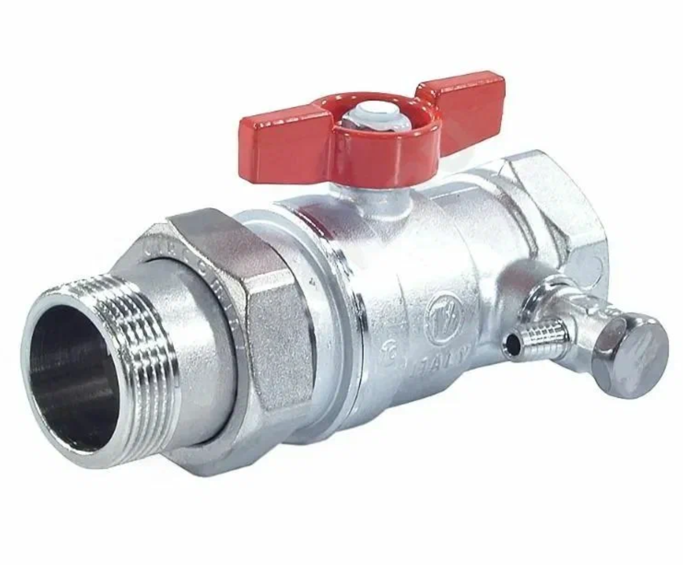 Кран шаровой бабочка со спускником Ду 20 Ру42 ВР 3/4 Giacomini Американка, латунь, для систем отопления, водоснабжения