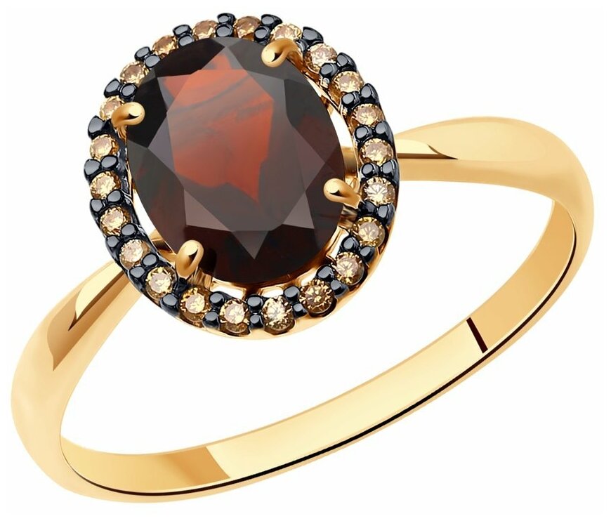 Кольцо, красное золото, 585 проба, гранат