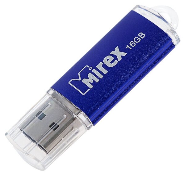 Флешка Mirex UNIT AQUA, 16 ГБ, USB 2.0, чтение до 25 Мб/с, запись до 15 Мб/с, синяя
