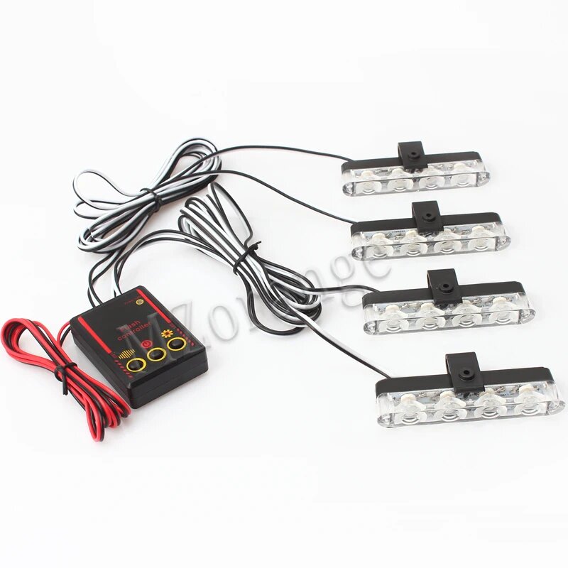 Светодиодный полицейские огни Светодиодный Стробоскопы для auto flasher Fso решетка для safti сетчатые огни для скорой помощи предупреждающее полицейское Контактное устройство wired 4 LEDs, Red and Blue