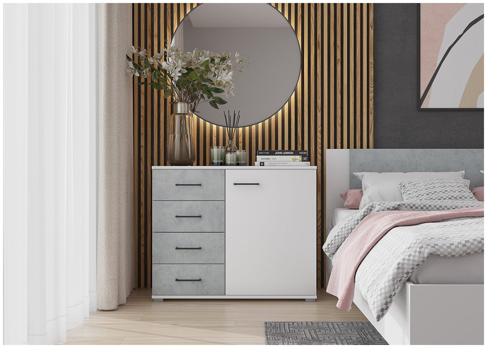 Комод "Nova" 900х410х742 мм, цвет Белый/Бетон, ЛДСП, Горизонт