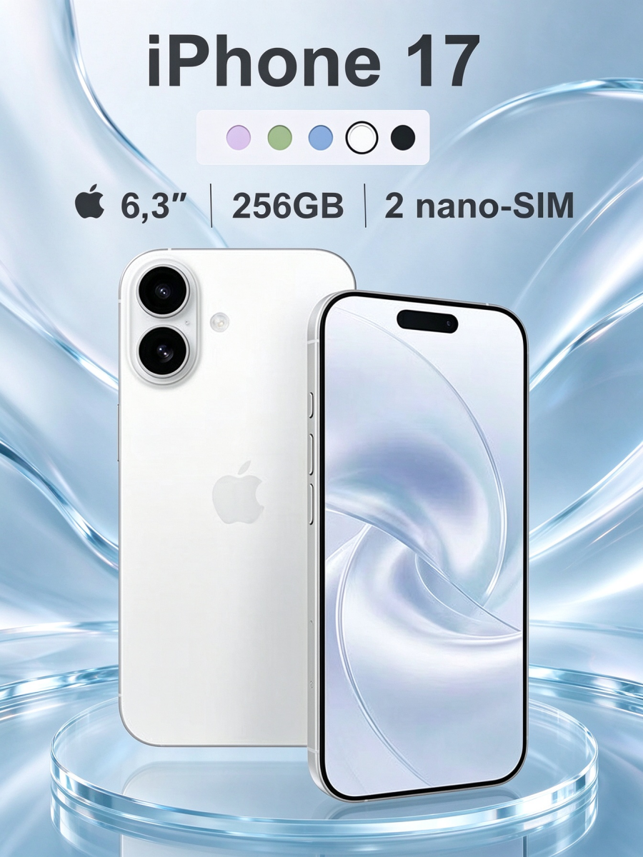 Смартфон Apple iPhone 17 2 физические SIM-карты, Белый