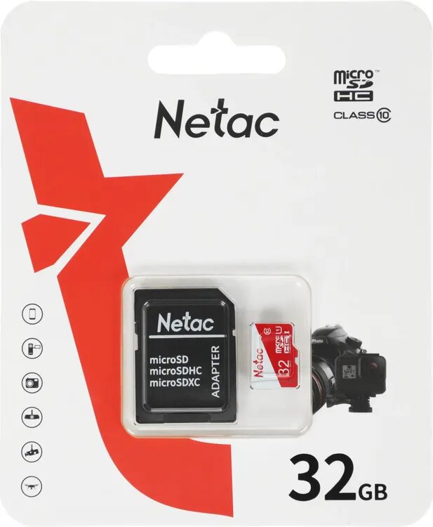 Карта памяти microSDHC UHS-I U1 NETAC P500 Eco 32 ГБ, 90 МБ/с, Class 10, NT02P500ECO-032G-R, 1 шт, переходник SD