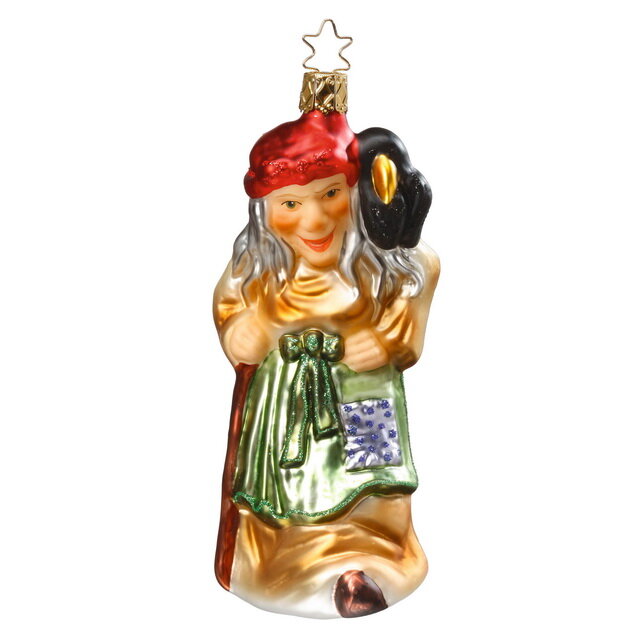 Стеклянная елочная игрушка Бабушка Яга с вороном 14 см, подвеска, Inge Glas (Инге Глас), 10009S010