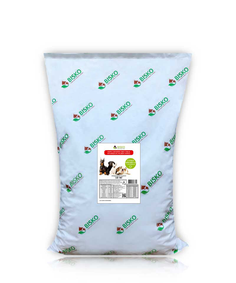 Сухой корм Биско/Bisko для взрослых собак крупных и средних пород с бараниной супер премиум,10 кг