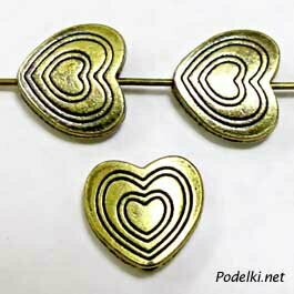 Металлическая бусина Сердце 0003581 бронзовый цвет 11x11x4 мм, цена за 10 шт.