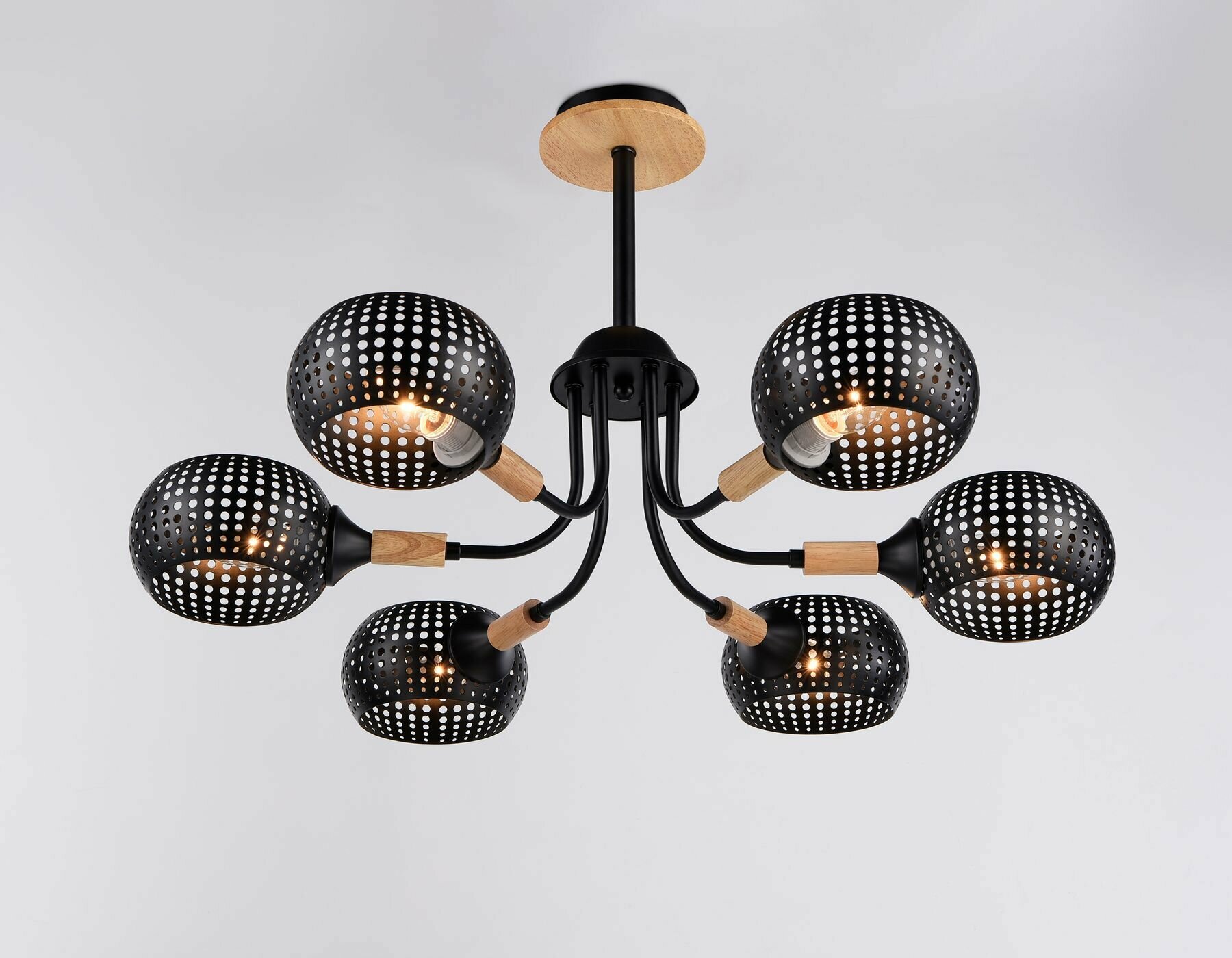 Подвесная люстра E14/6 max 40W D690*370, черный/светлое дерево