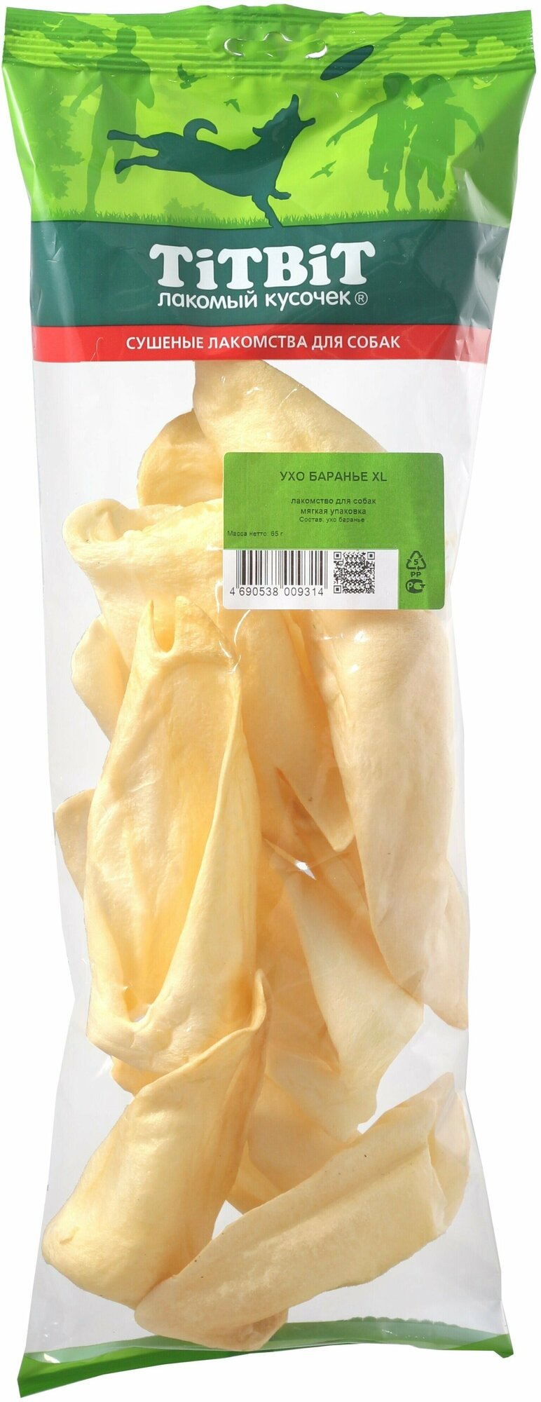 Лакомство TiTBiT Лакомый кусочек Ухо баранье xl для собак (65 г)