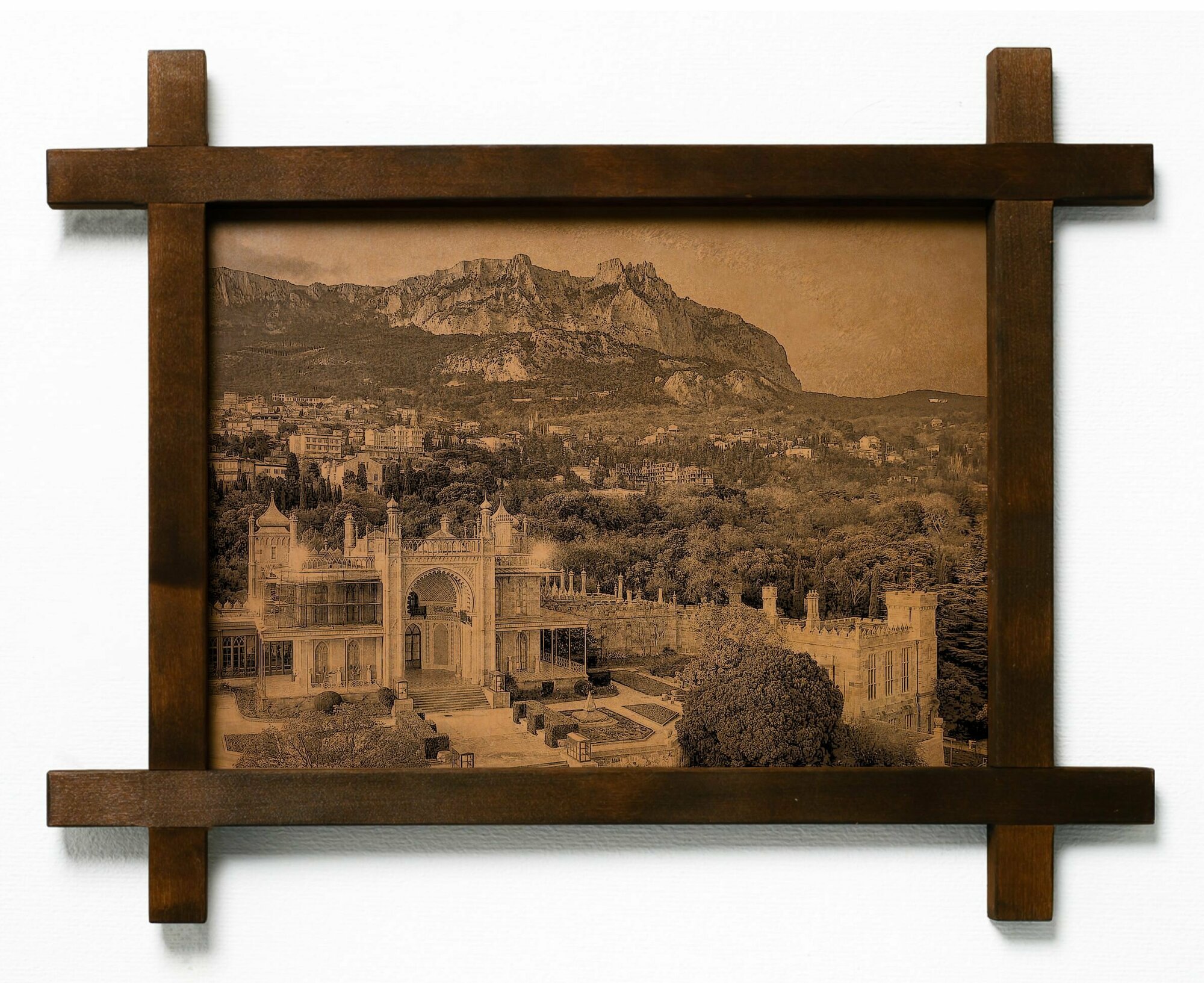 Картина интерьерная, натуральная кожа, "Воронцовский дворец, Крым", в деревянной раме, BoomGift