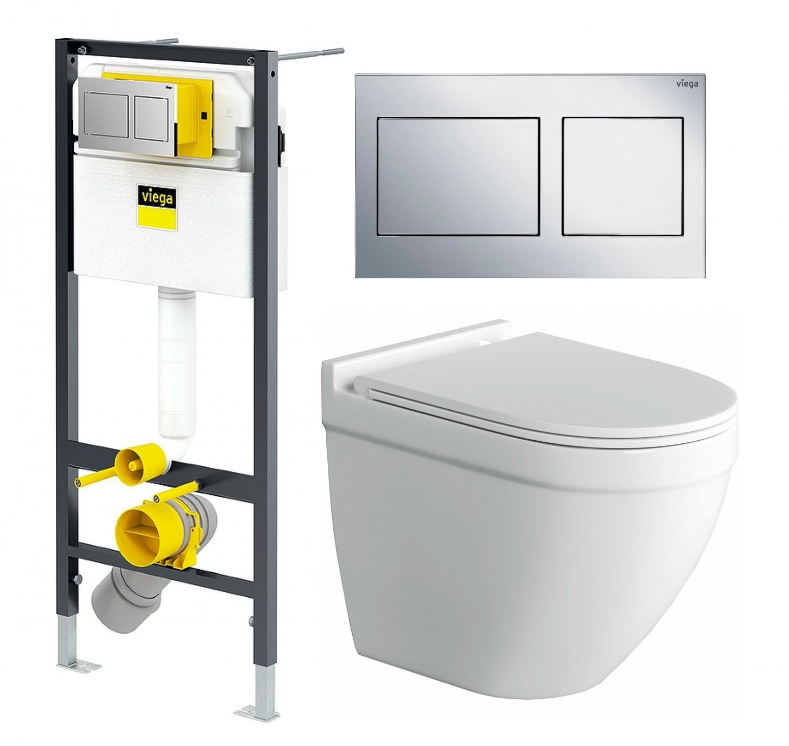 Комплект 3 в 1 инсталляция Viega Prevista Dry 8524.14 792596 + Унитаз подвесной Owl 1975 Cirkel-H + кнопка хром