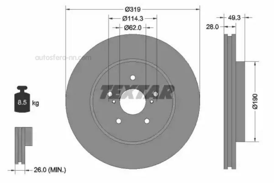 TEXTAR 92171503 Диск тормозной передний с покрытием PRO LEXUS/TOYOTA TEXTAR 92171503