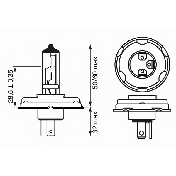 BOSCH 1 987 302 021 (12475 / 52950U / 64183) лампа r2 halogen 45 / 40w 12v p45t\
