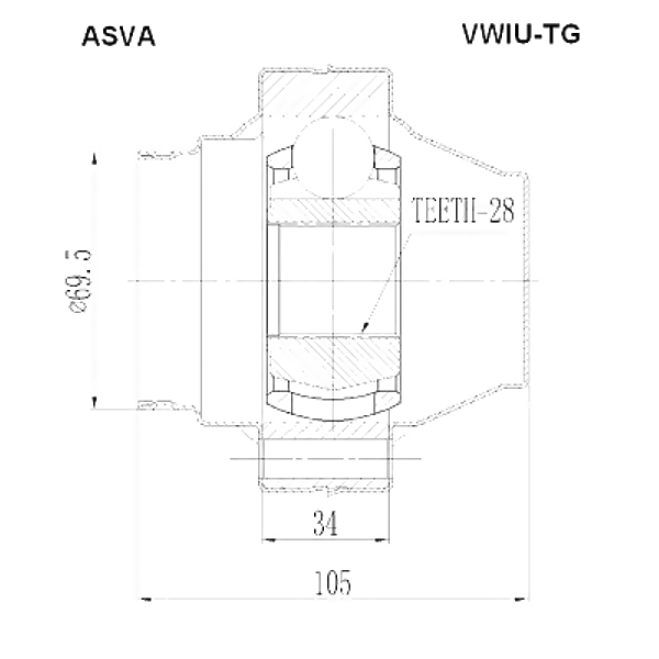ASVA VWIU-TG (7L0498103A / 7L0498103AX / 95534990201) шрус внутренний 28x112