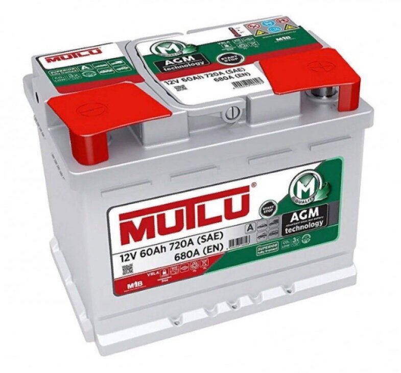 Аккумулятор автомобильный Mutlu AGM 60 А/ч 680 А обр. пол. Евро авто (242x175x190) AGM. L2.60.068. A
