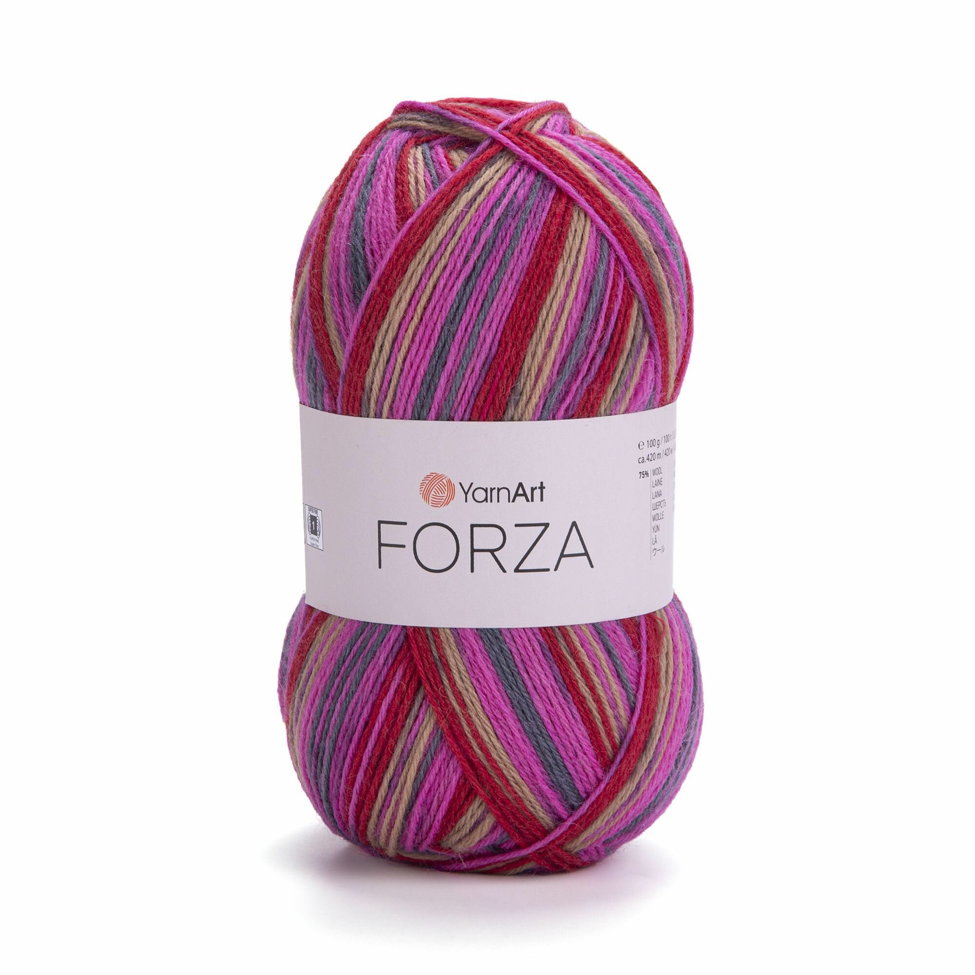 Пряжа Forza YarnArt, розовый/суровый/красный - 2510, 75% шерсть, 25% полиамид, 5 мотков, 100 г, 420 м.