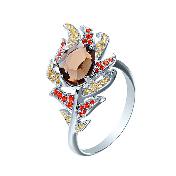 Кольцо, серебро, 925 проба, раухтопаз