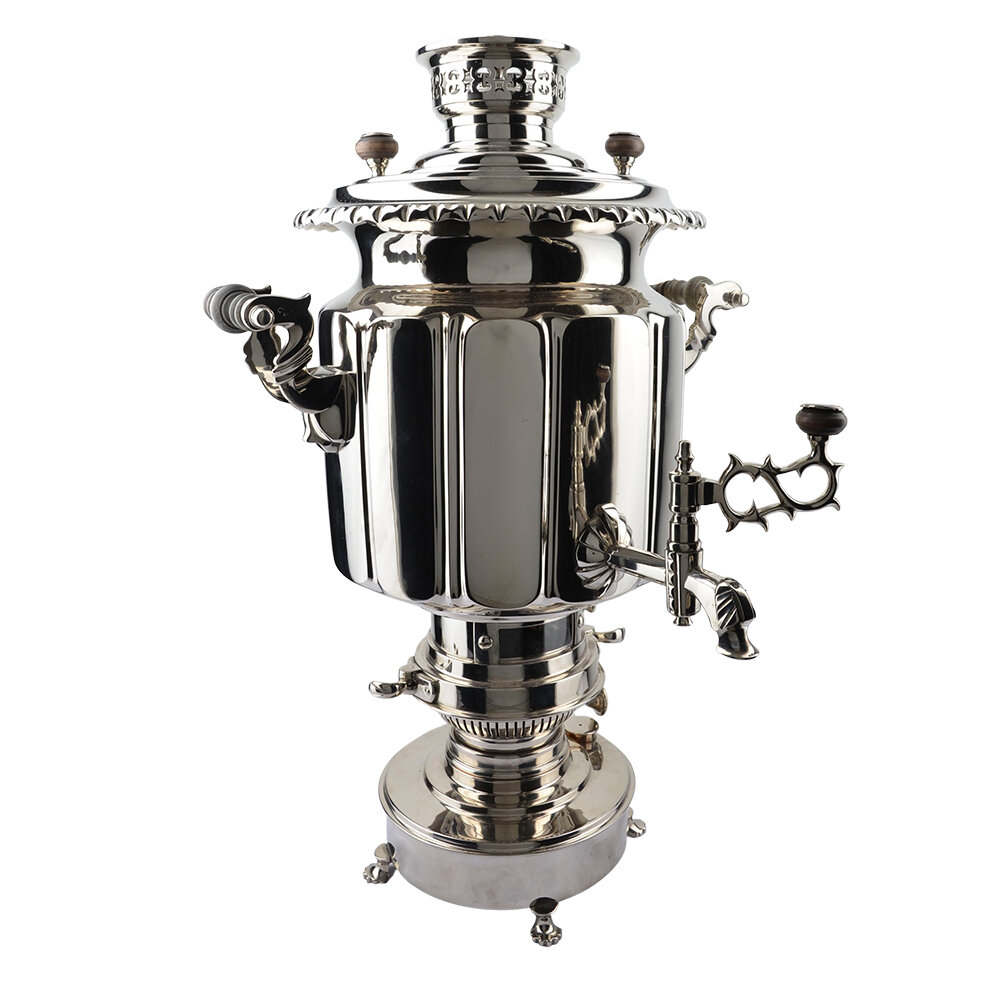 Биосамовар антикварный жаровой на спирте 9 литров формы «Фонарь» Б. Г. Тейле, серебристый