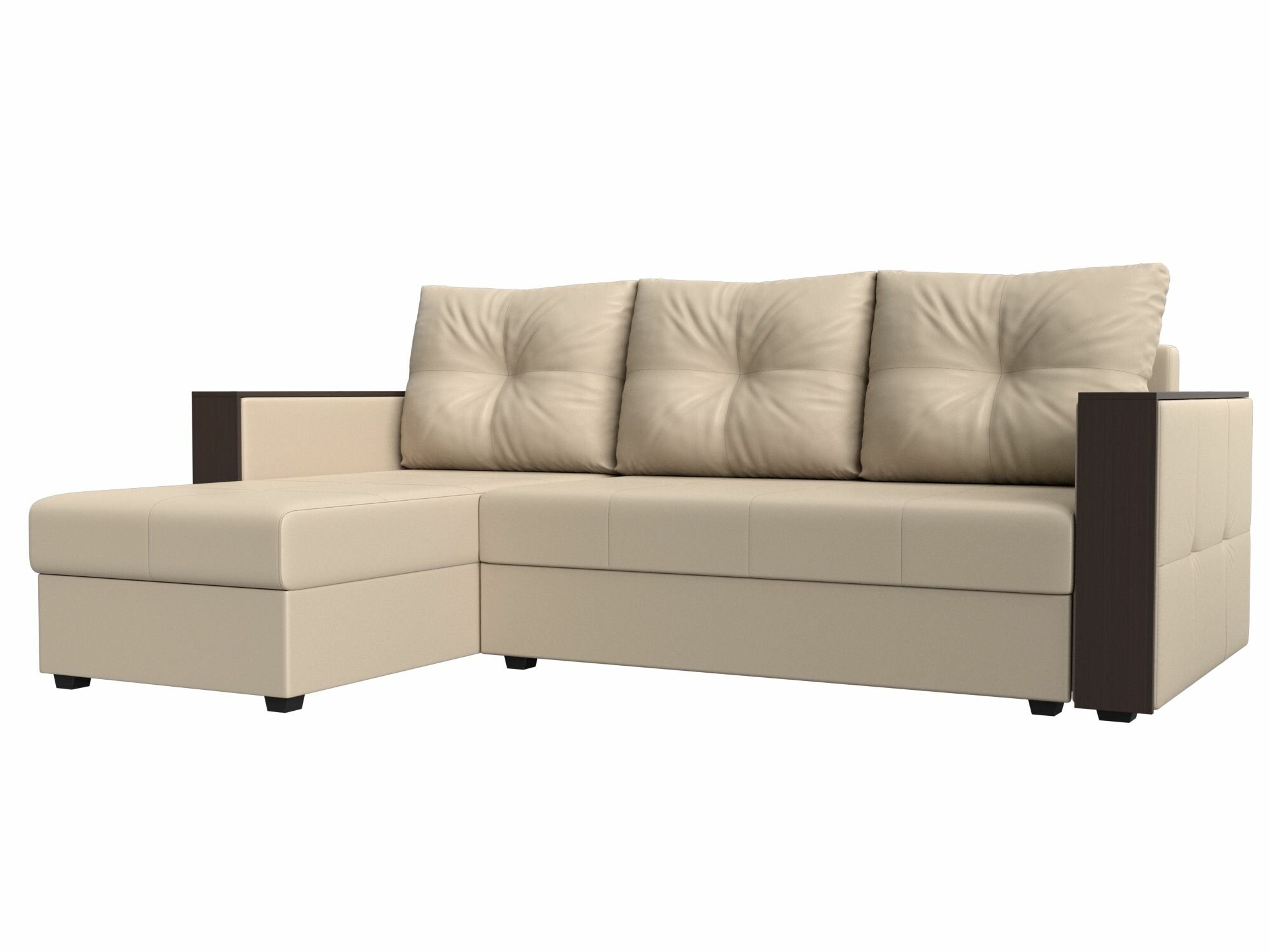 Диван угловой Валенсия Лайт левый угол, экокожа, механизм еврокнижка, бежевый, 230x140x85см. Хит Диванов