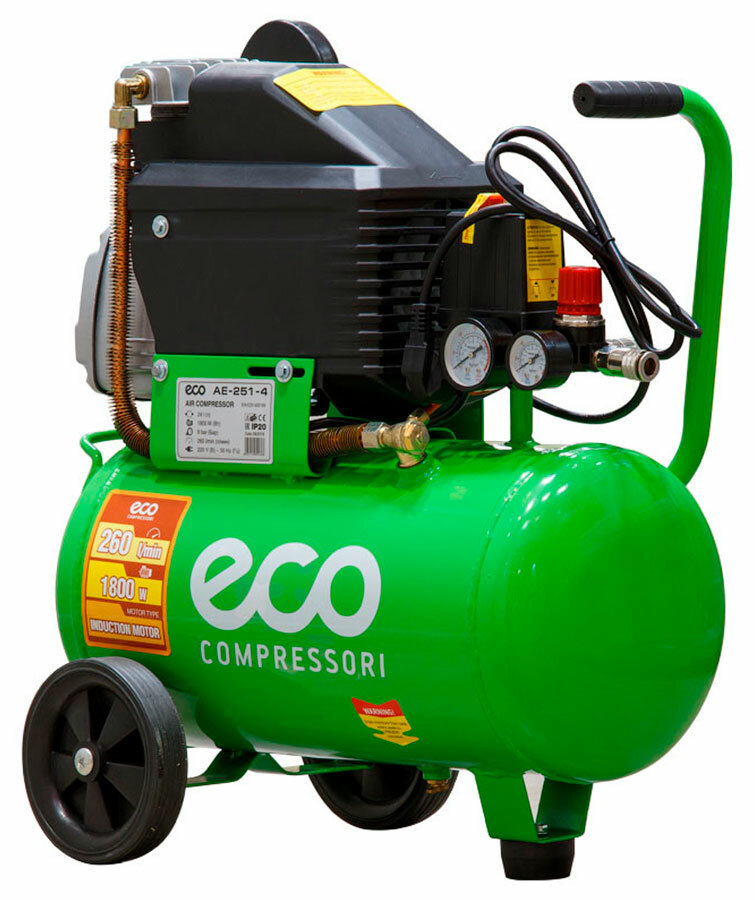 Компрессор Eco AE-251-4, 260 л/мин, 8 атм, коаксиальный масляный ресивер, 24 л, 220 В, 1.80 кВт