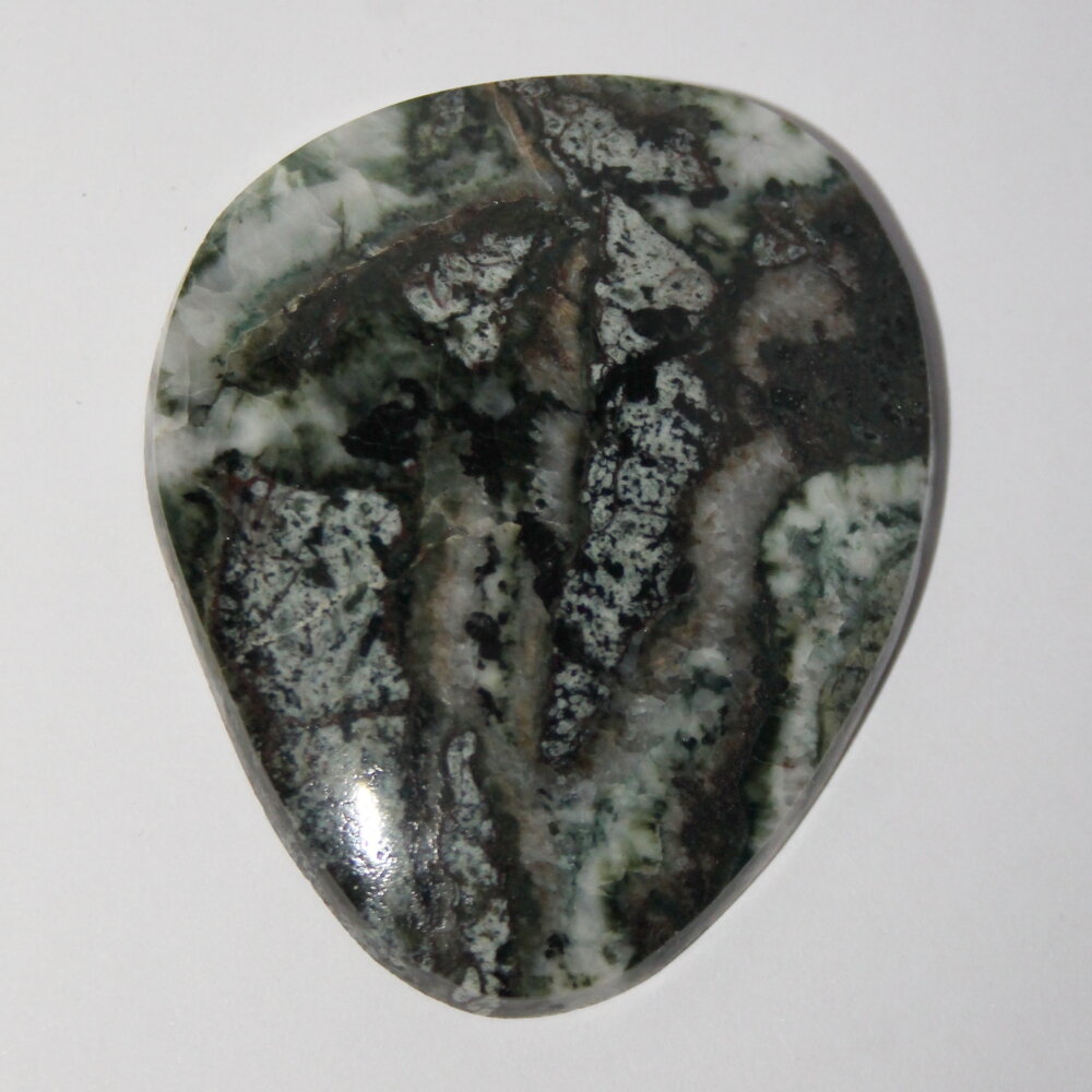 Коллекционный кабошон Змеевик пейзажный, Офит, 51х42х4 мм, Урал, "True Stones"