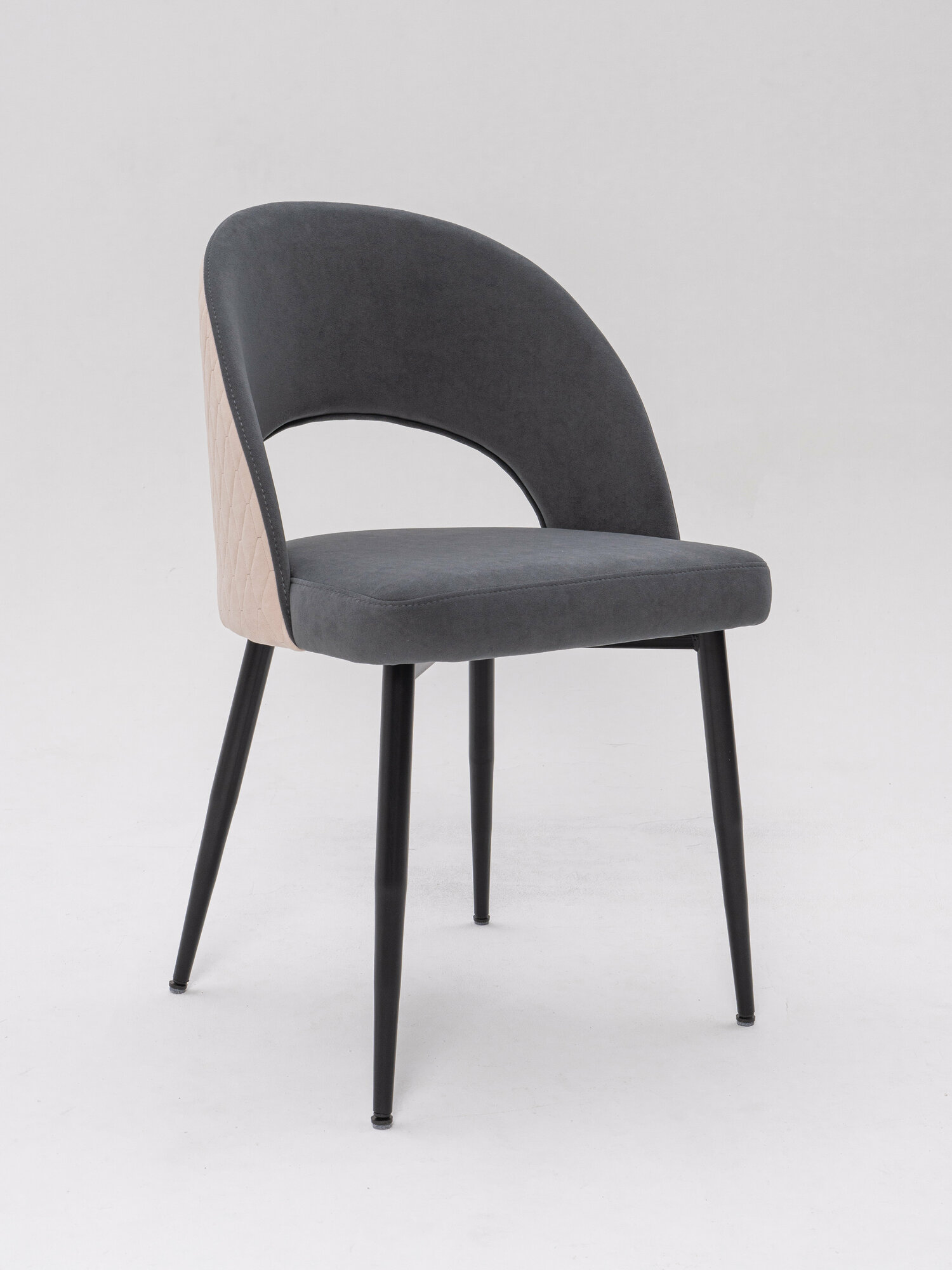 TOMGROUP Стул Dominic Grafit-ivory Romb / Black с узором ромб и черным металлическим каркасом, мягкий, удобный, для кухни