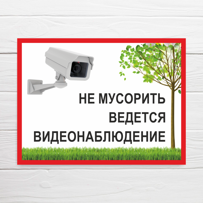 Табличка "Не мусорить, ведется видеонаблюдение", 33х25 см, ПВХ
