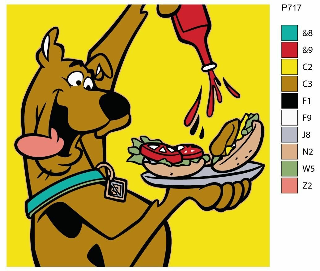 Детская картина по номерам P717 "Мультсериал Скуби-Ду. Скуби-Ду делает гамбургер" 30x30