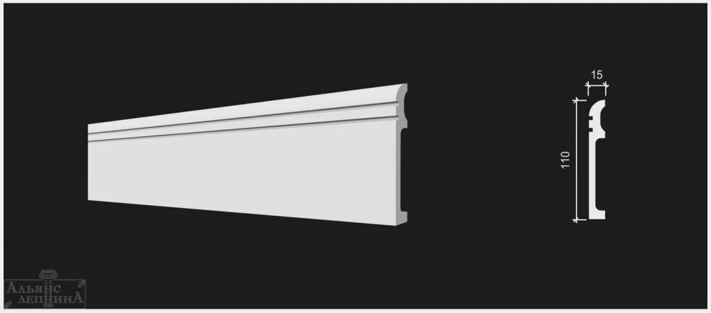 Плинтус Decor-Dizaynn DD721 Белая Лепнина Д2000хВ110хТ15 / Декор Дизайн.