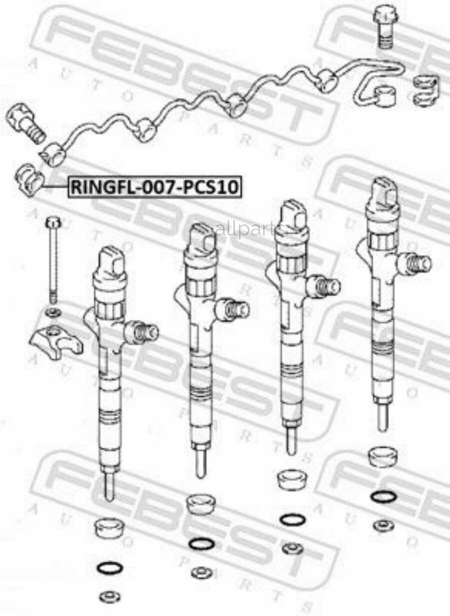 FEBEST RINGFL-007-PCS10 кольцо уплотнительное форсунки впрыска топлива (10 шт. в уп. цена за упаковку) TOYOTA RAV4 2005.11-2