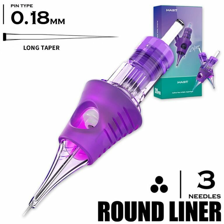 Картриджи для тату и перманентного макияжа MAST CYBER - 3 RLLT/0.18 Round Liner, 20шт