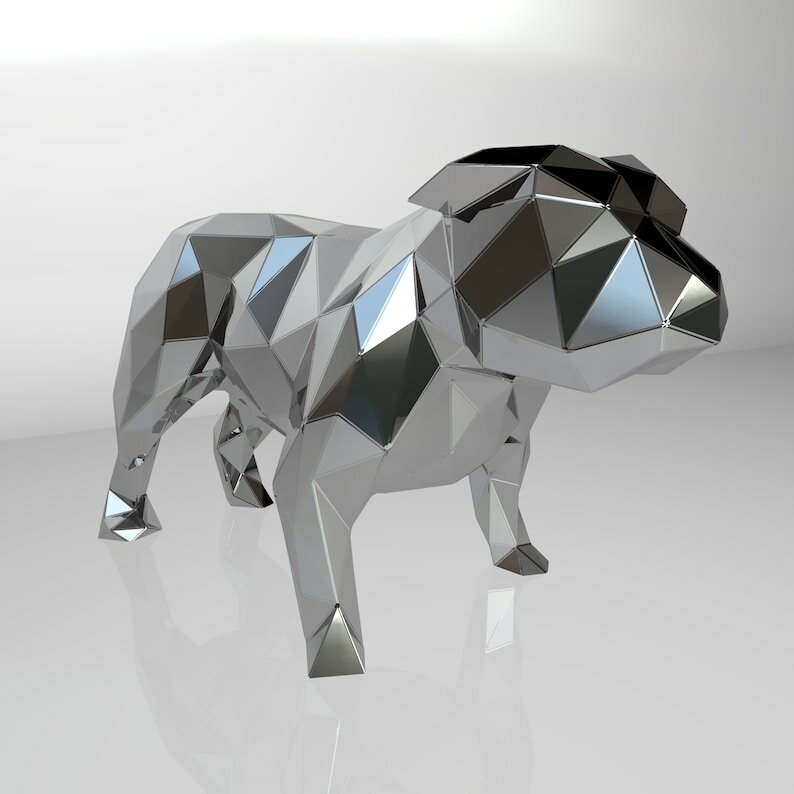 Полигональная фигура Бульдог, геометрический полигональный металлический декор интерьера