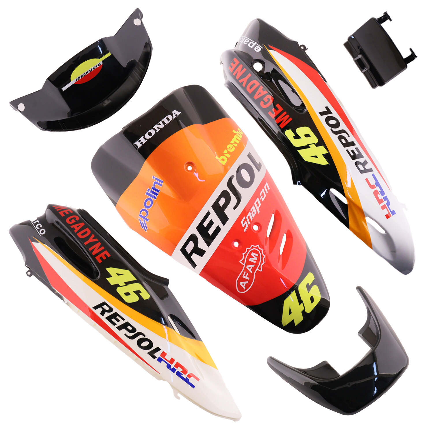 Пластик Honda DIO AF27/28 комплект (голова, клюв, лючок, спойлер, бока пара) "REPSOL"