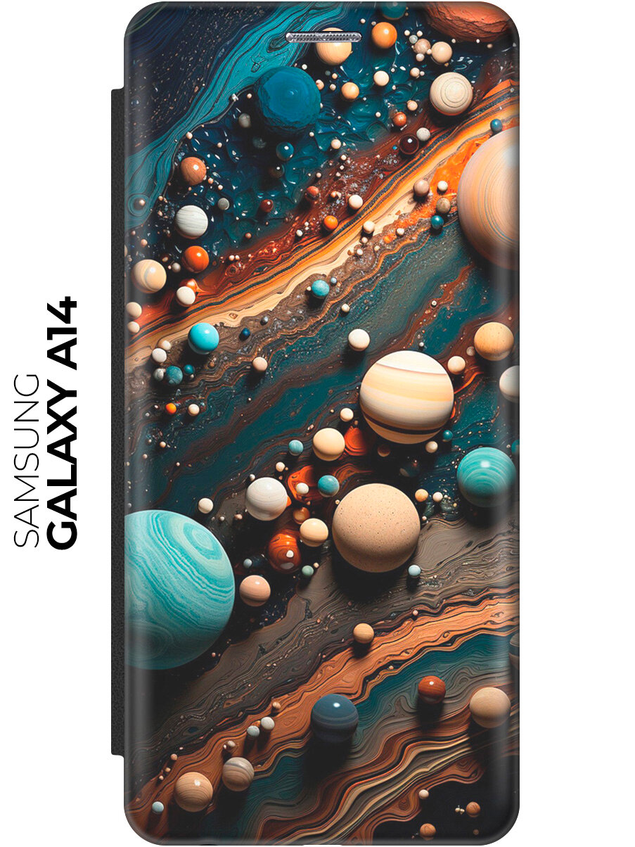 Чехол-книжка на Samsung Galaxy A14 / Самсунг А14 с рисунком "Шары на мраморном полу" черный