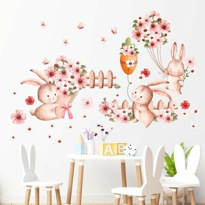 Наклейка интерьерная на стену «Зайчики в саду»