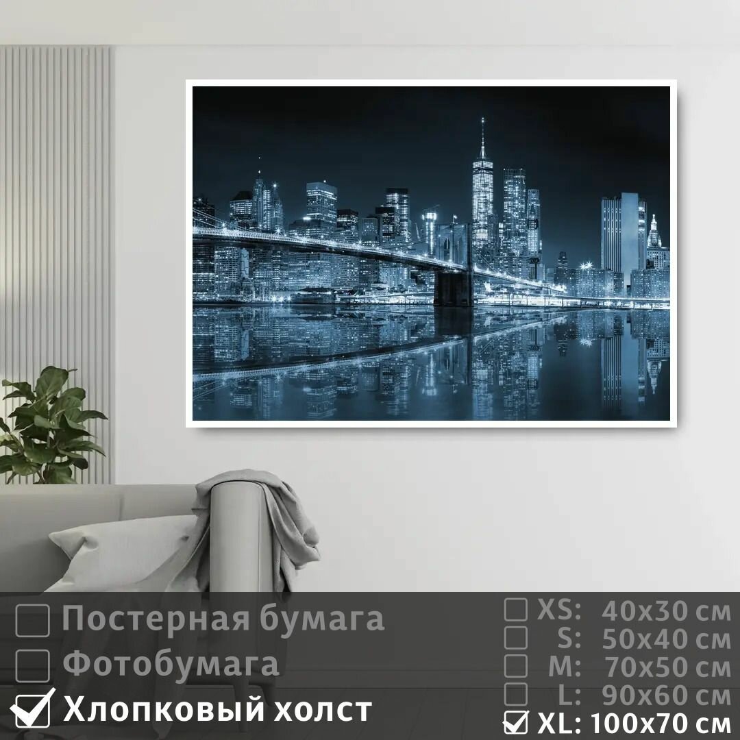 Постер на холсте Фонари Небоскребов Ночного Города 100х70 см ПолиЦентр