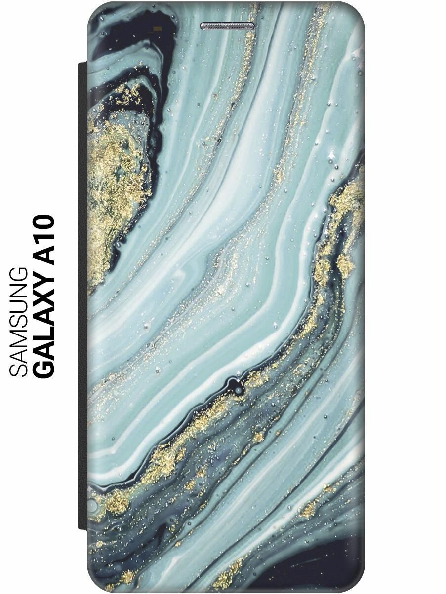 Чехол-книжка на Samsung Galaxy A10, Самсунг А10 с 3D принтом "Зеленый мрамор" черный