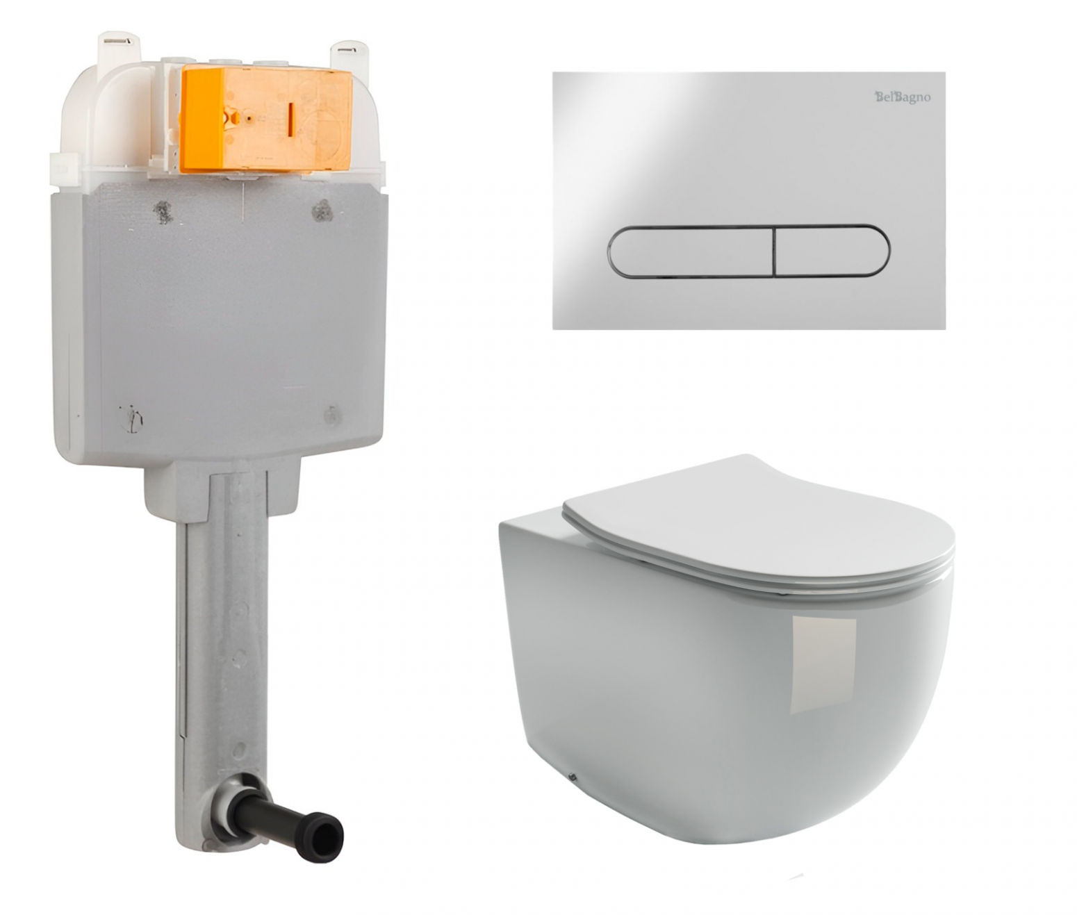 Комплект 3 в 1 смывной бачок скрытого монтажа BelBagno BB025-CS + Унитаз приставной Ceramica Nova Metropol CN4004 с кнопкой хром Prospero BB025-CS + CN4004 + BB005-PR-CHROME