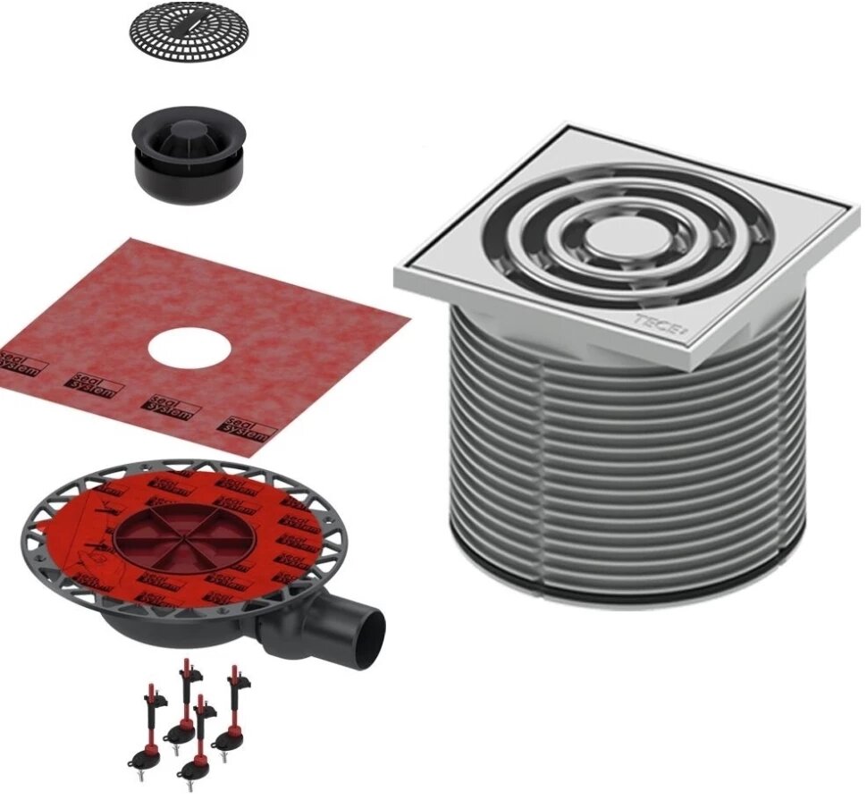 Душевой трап Tece TECEdrainpoint S KDP-S110 105x105/50 мм, с решеткой, перфорированный, хром